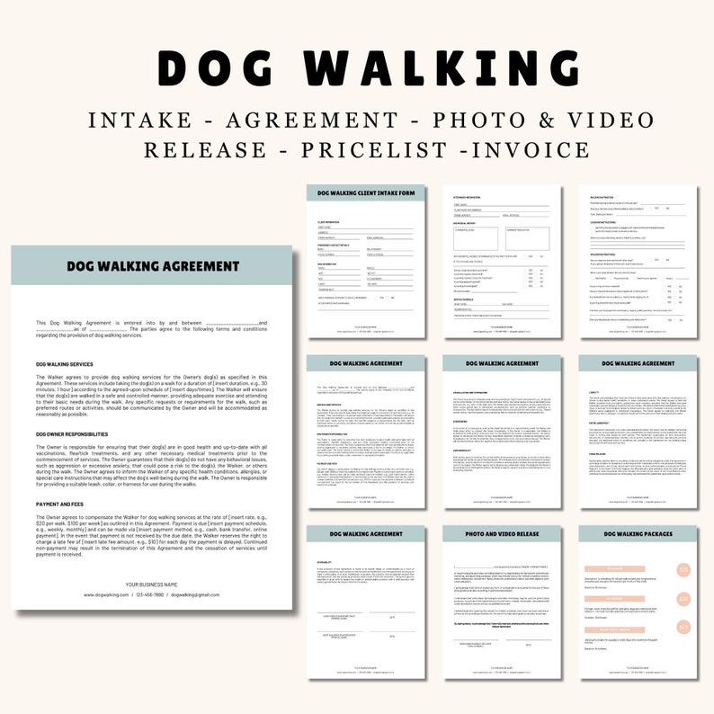 Dog Walking Service Agreement Contract Template, Editable & Printable ...