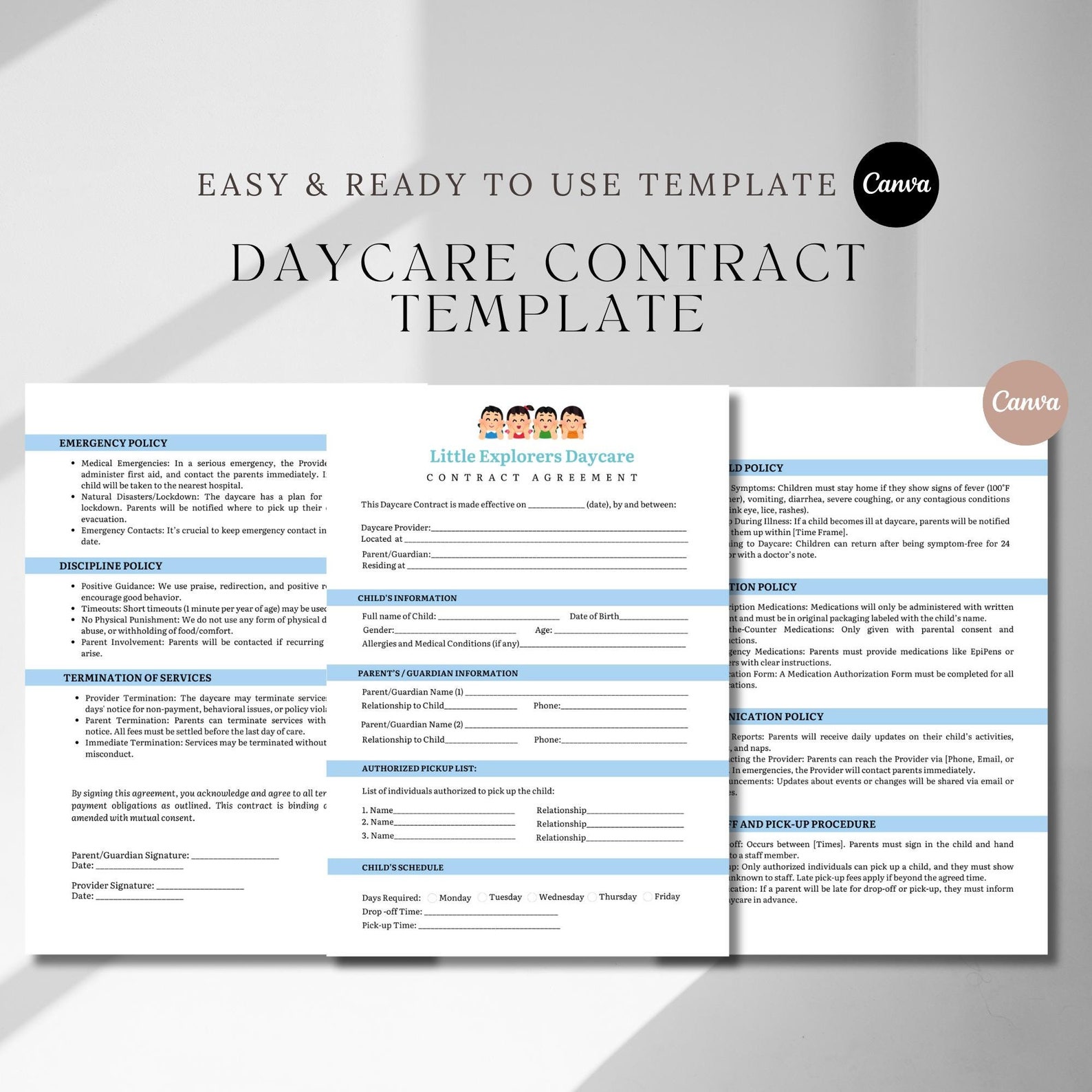 Daycare Forms, Daycare Contract, Daycare Starter Kit, Childcare Forms ...
