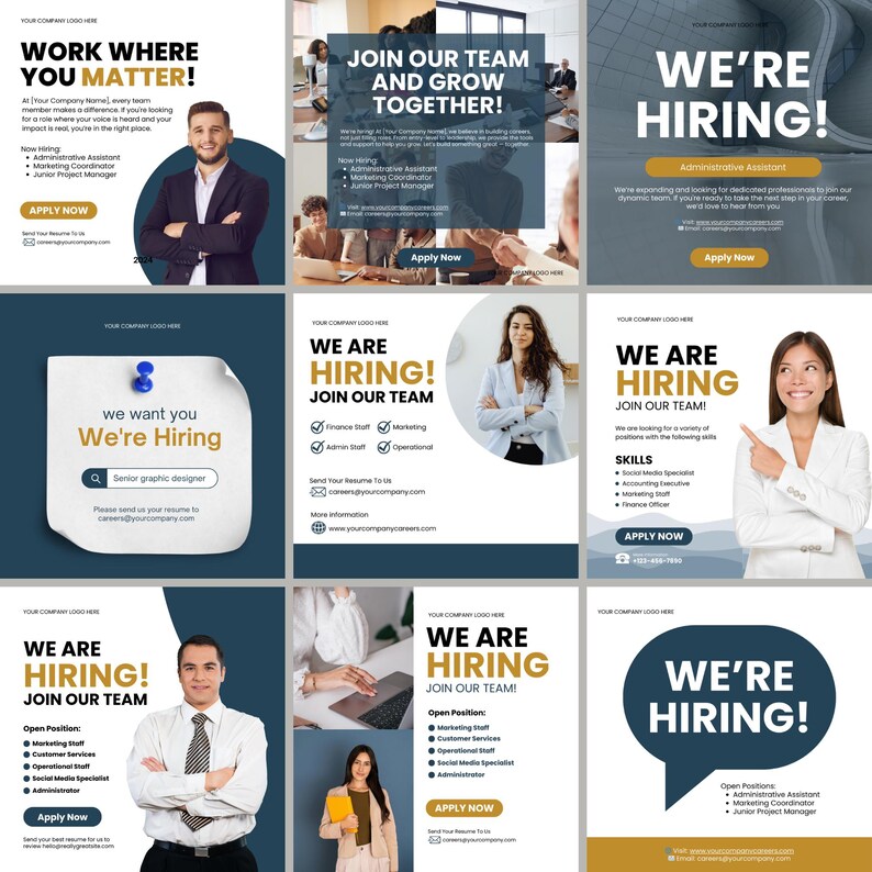 Recruitment Service Blue Canva Instagram Post Template Recruitment ...