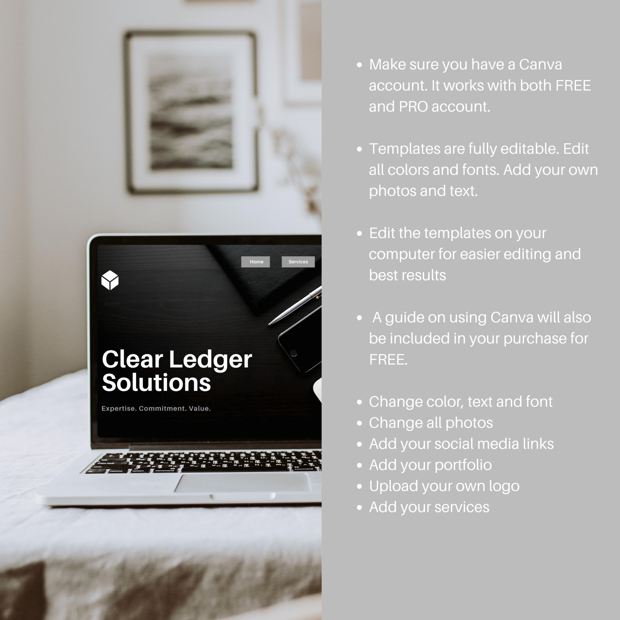 Bookkeeping Website Template Editable in Canva Custom Design for ...