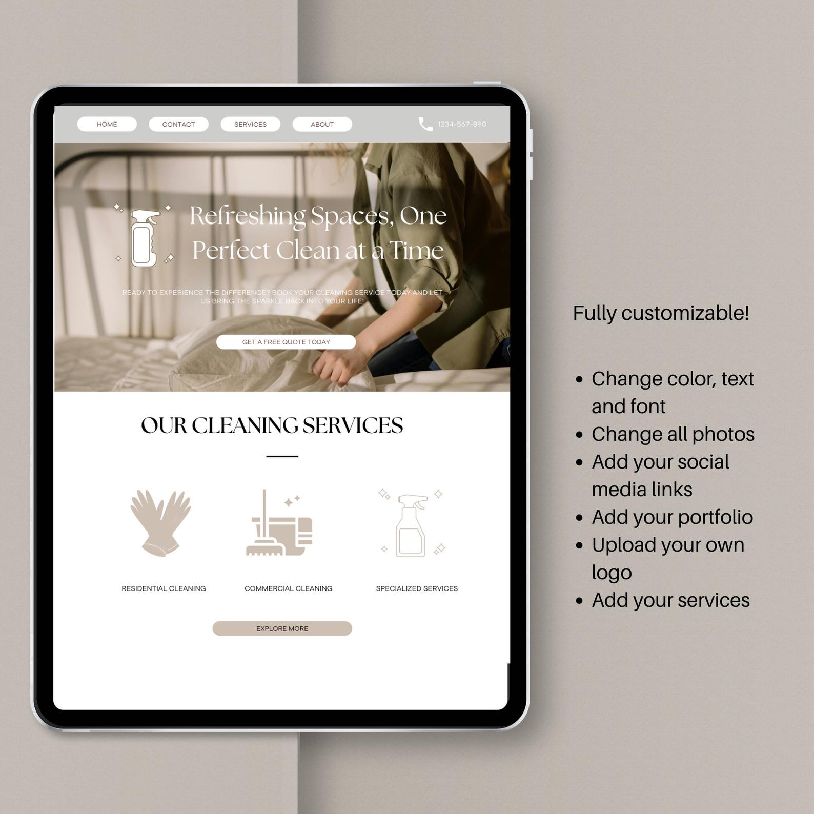 Cleaning Website Template Editable Canva Website Design for Commercial ...