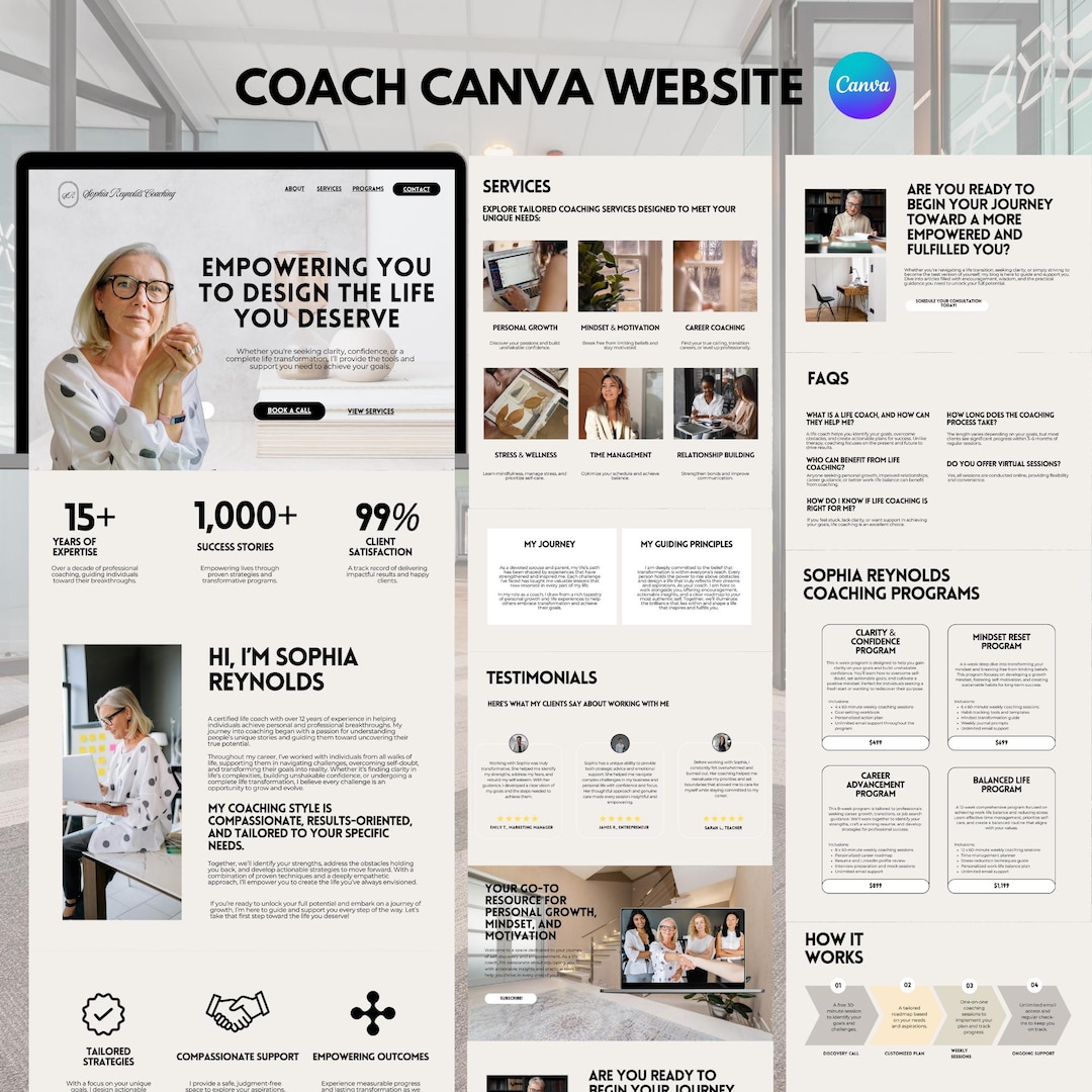 Life Coach Canva Website Template Coaching Template Therapist Web Site ...