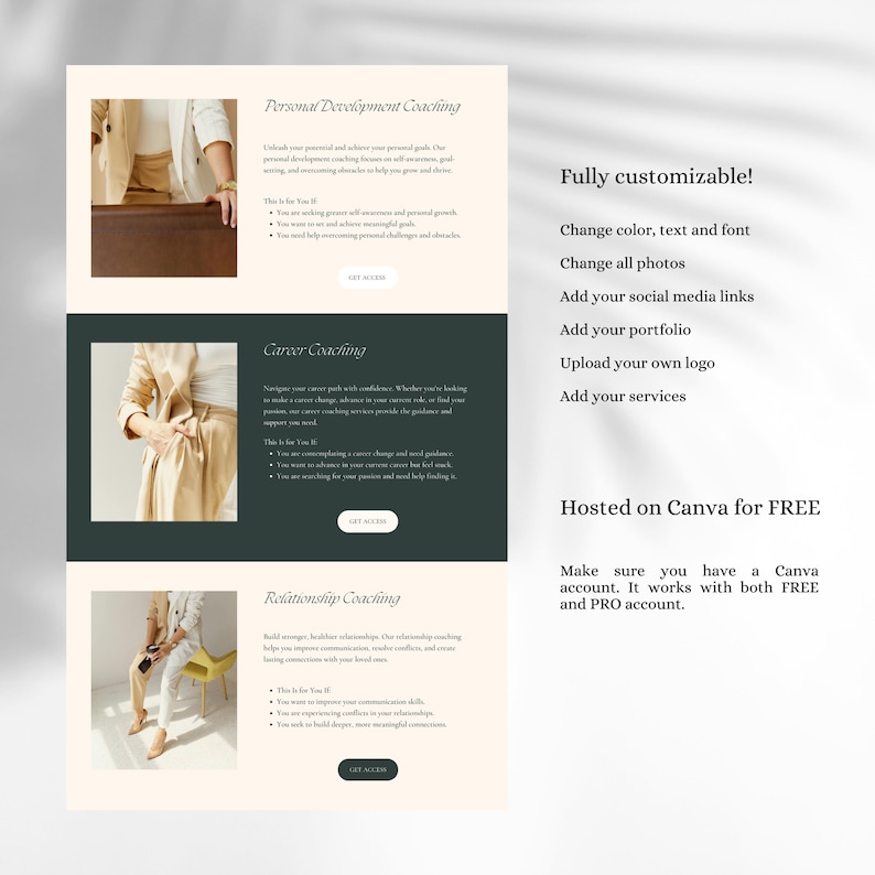 Coach Website Canva Template Design Coaching Course Sales Funnels ...