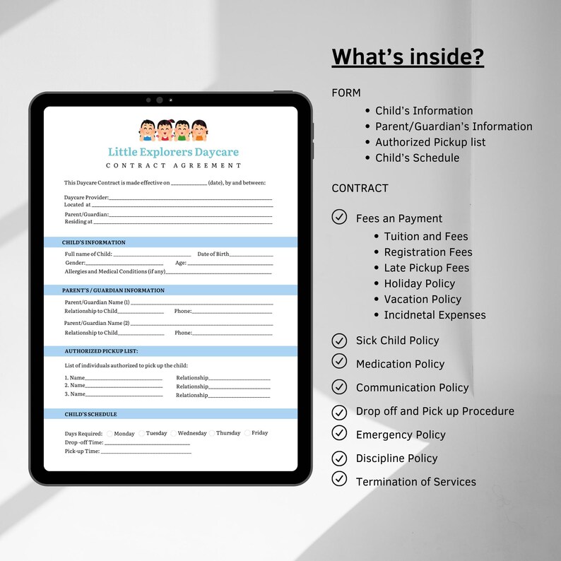Daycare Forms, Daycare Contract, Daycare Starter Kit, Childcare Forms ...