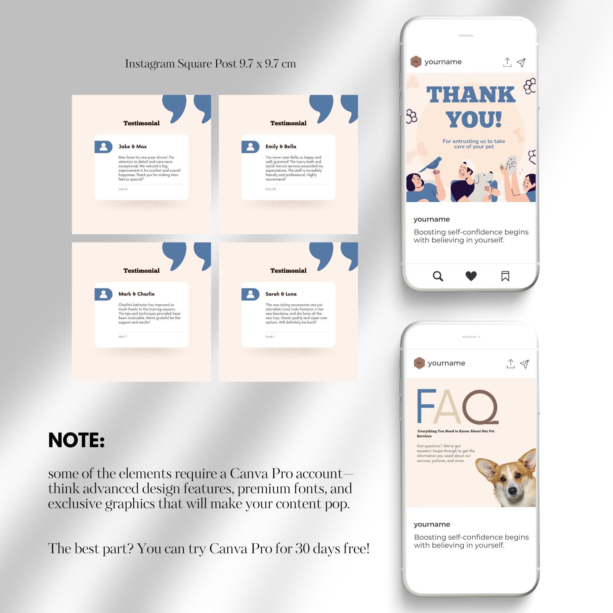 Pet Grooming Posts Instagram Templates for Dog Salon, Groomer Business ...