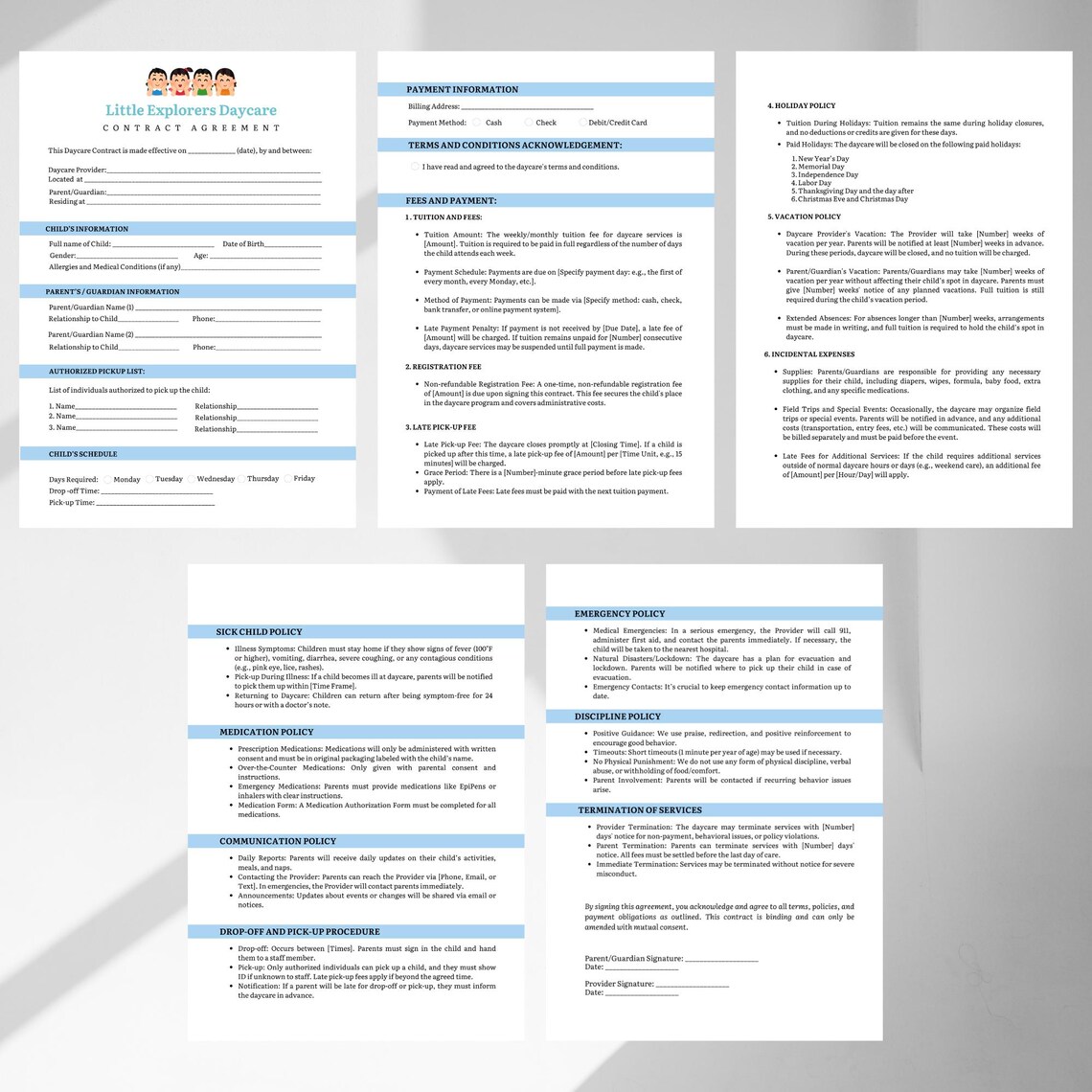 Daycare Forms, Daycare Contract, Daycare Starter Kit, Childcare Forms ...