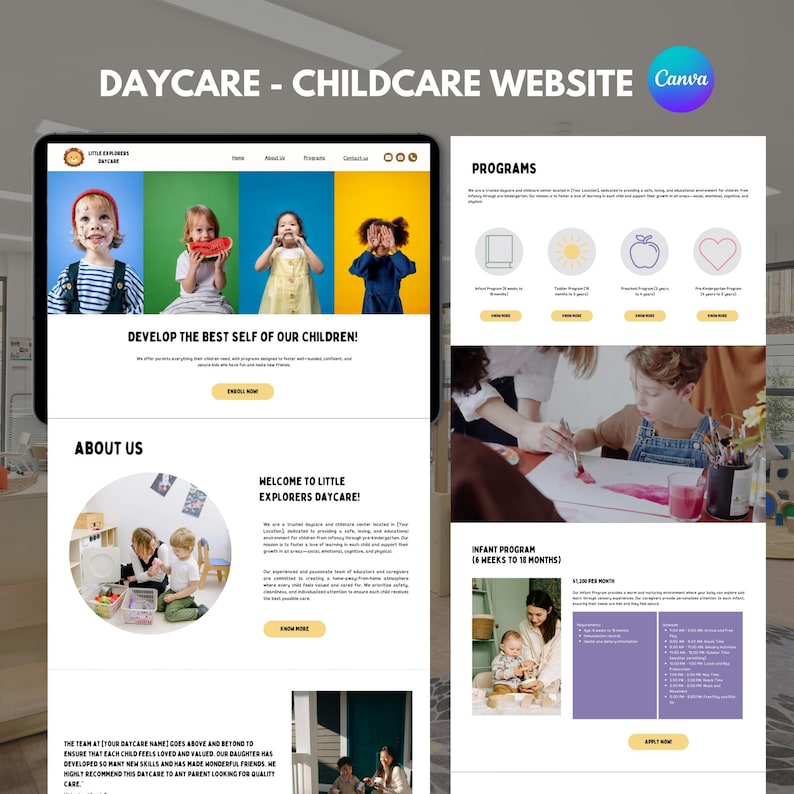Childcare Canva One Page Website Template. Playful Daycare Website ...