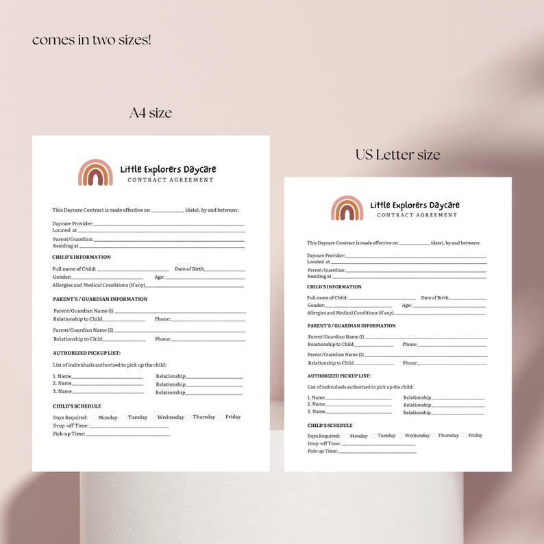 Daycare Contract Editable Daycare Forms, Childcare Forms, Daycare ...