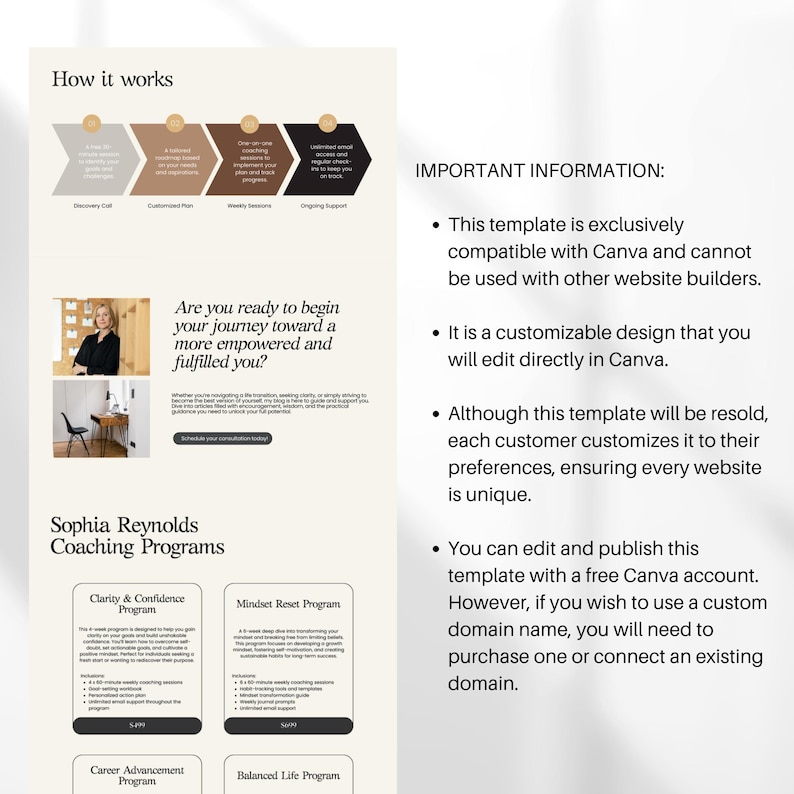 Canva Website Template for Life Coach Coaching Template Therapist Web ...
