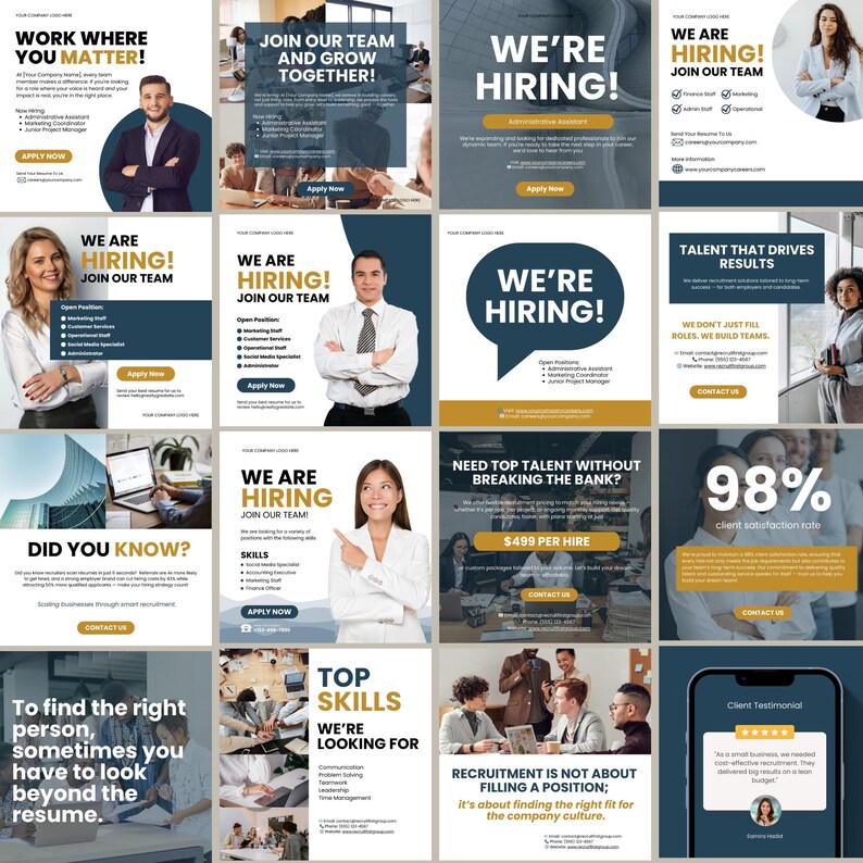 Recruitment Service Blue Canva Instagram Post Template Recruitment ...