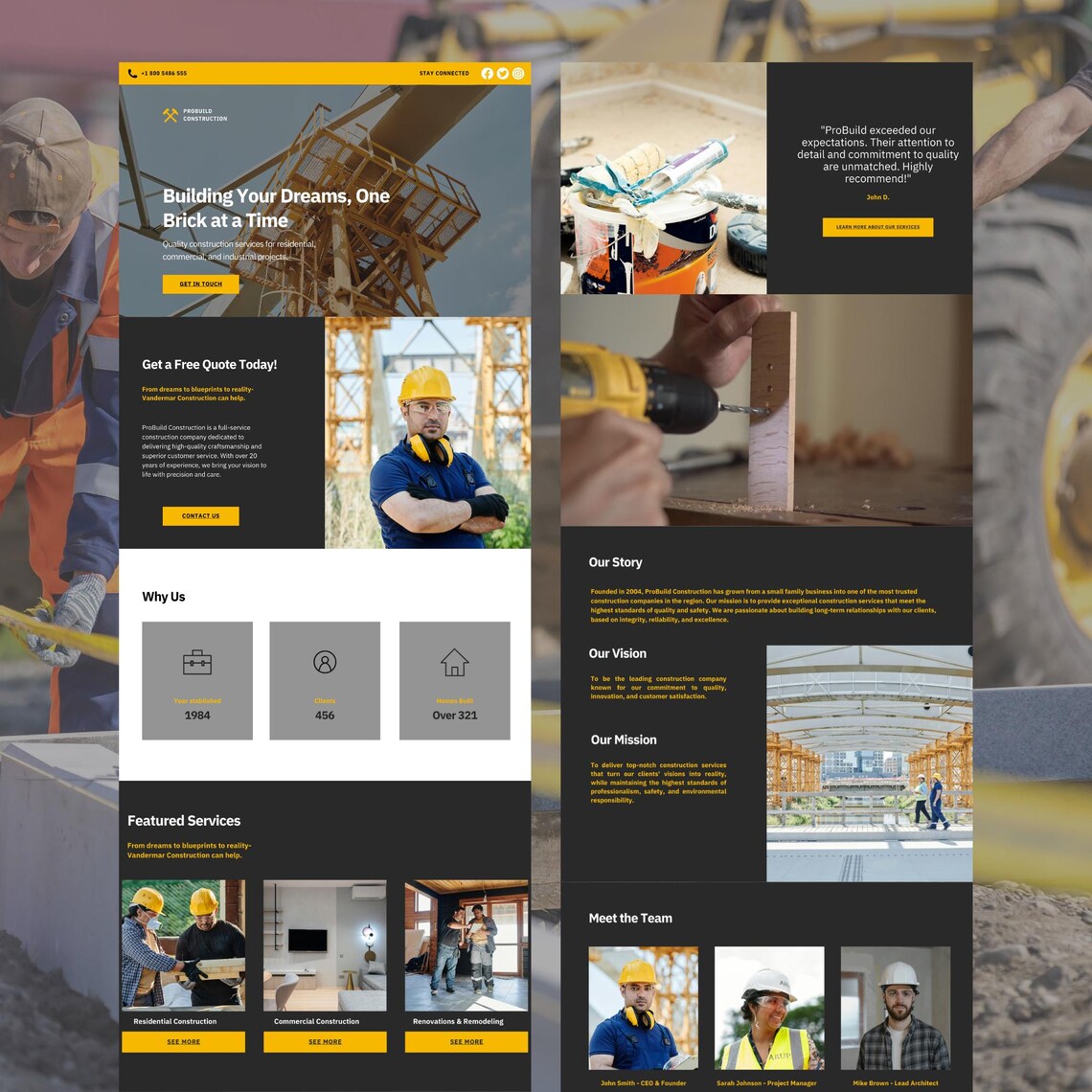 Construction Landing Page Template, Builder Website, Contractor Website ...