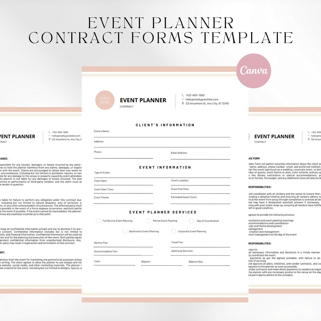 Event Planner Contract Template | Event Planner Client Forms | Wedding ...