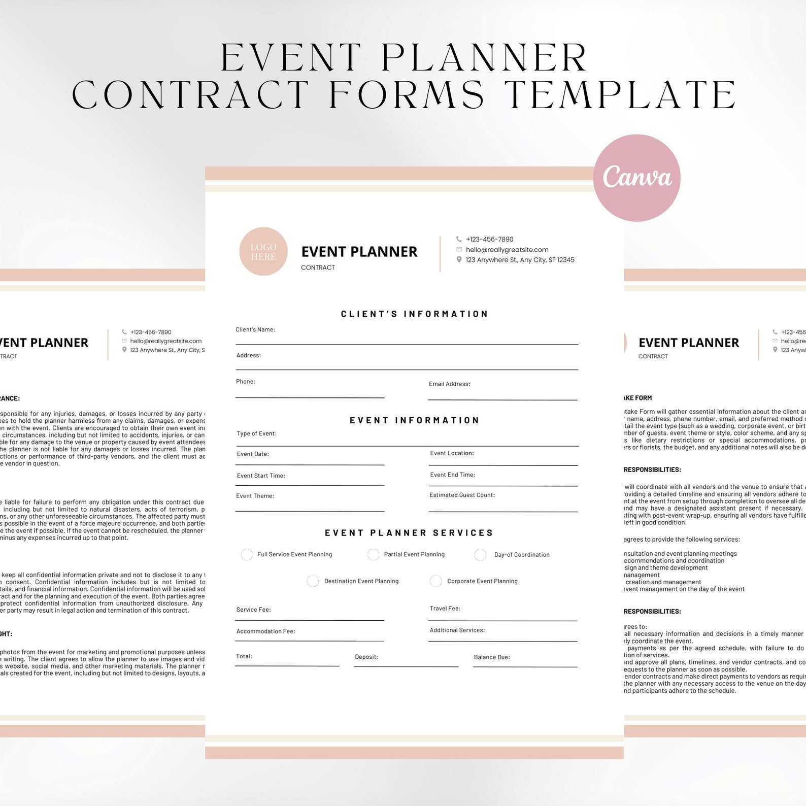 Event Planner Contract Template | Event Planner Client Forms | Wedding ...