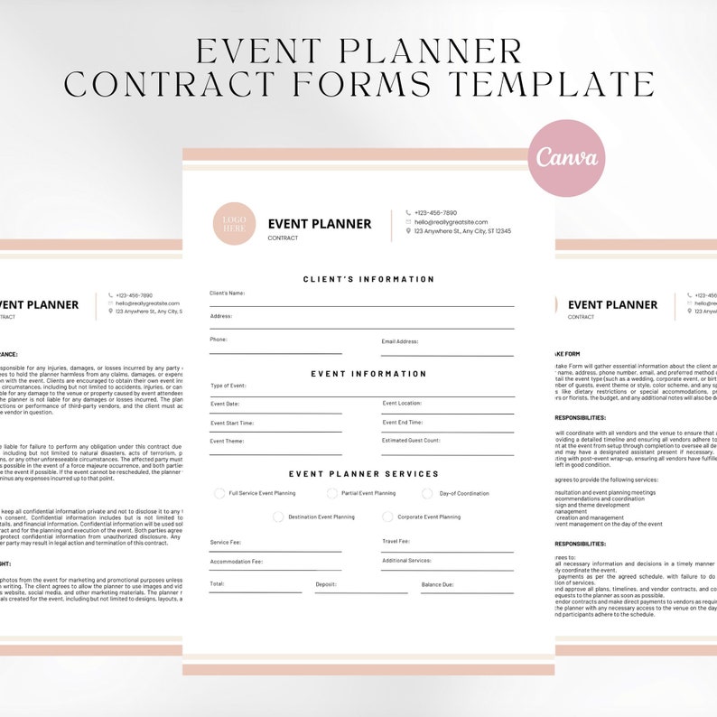 Event Planner Contract Template | Event Planner Client Forms | Wedding ...