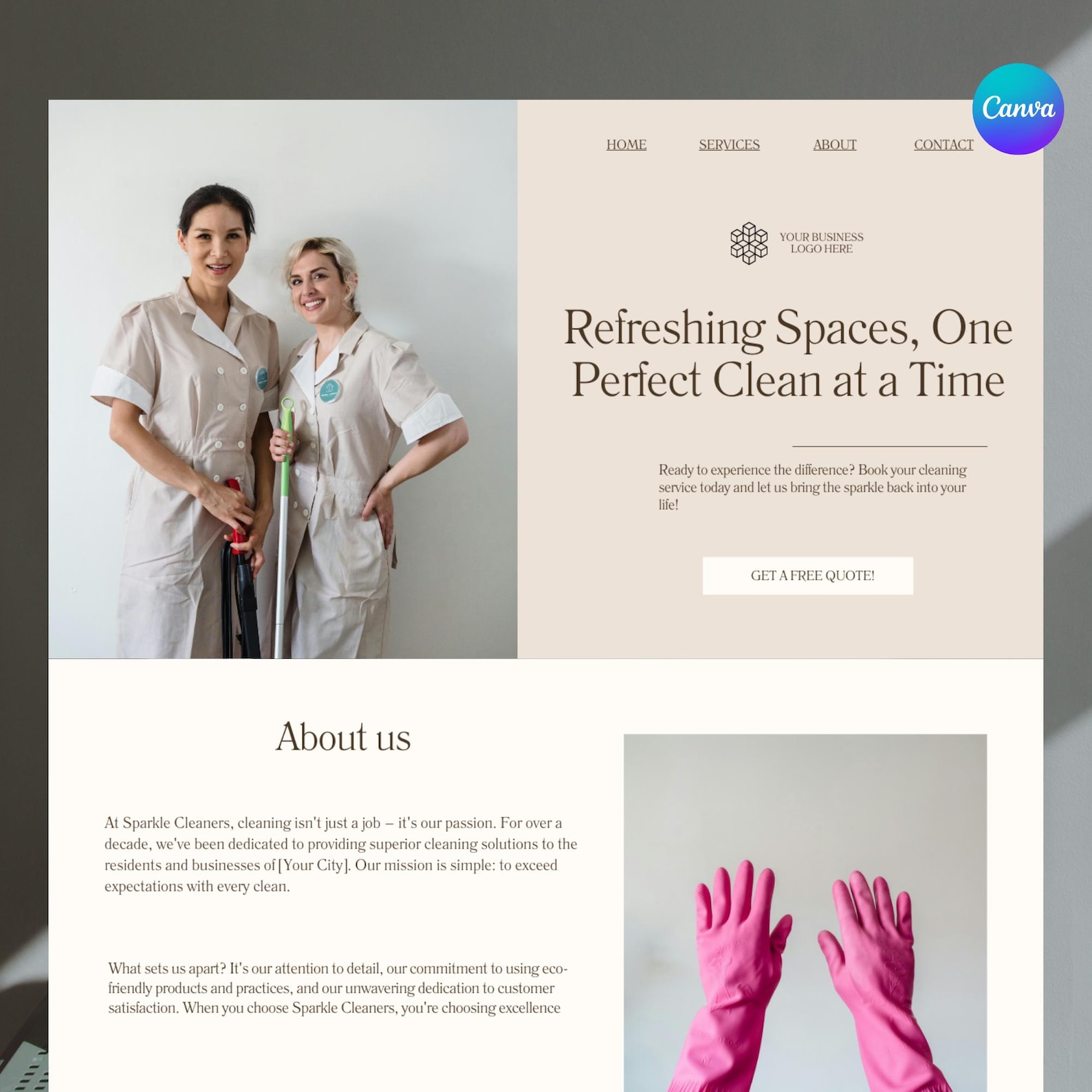 Cleaning Website Template Editable Canva Website Design for Commercial ...