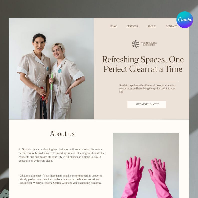 Cleaning Website Template Editable Canva Website Design for Commercial ...