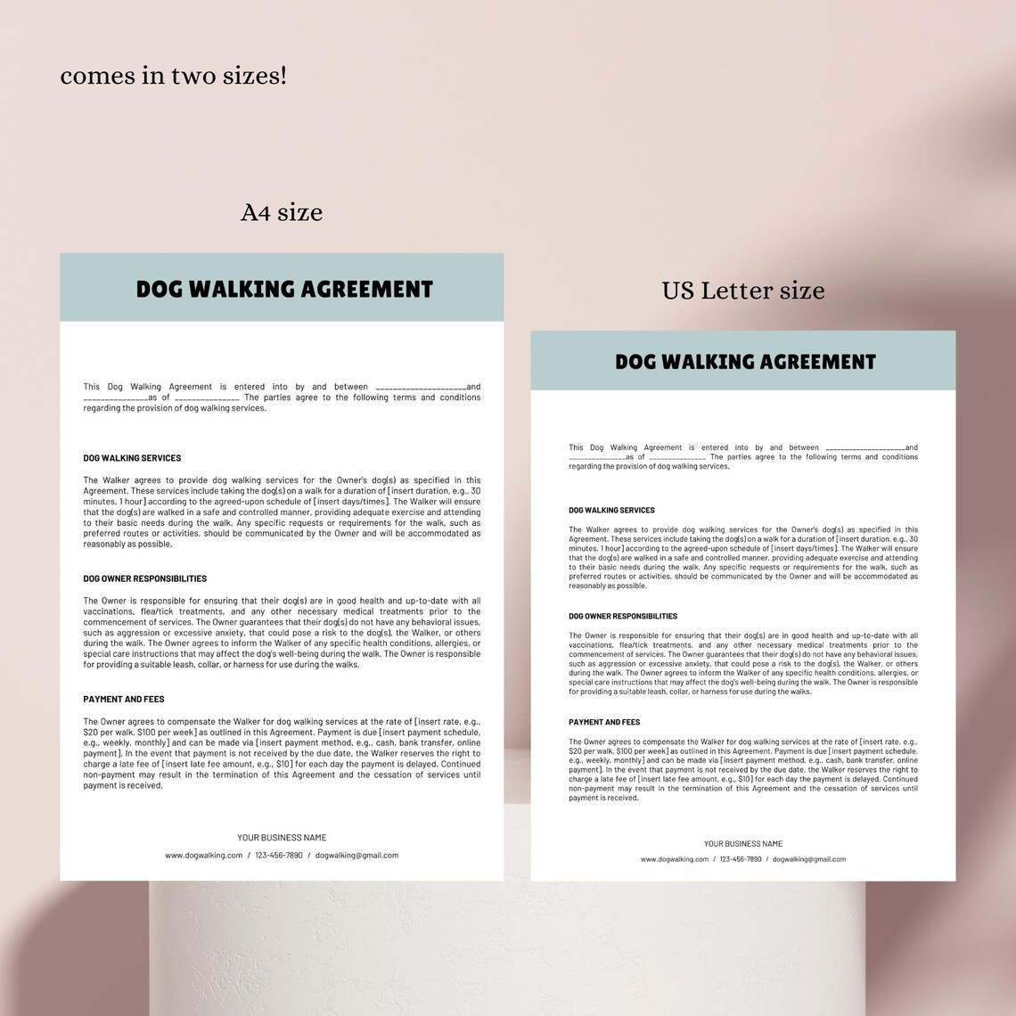 Dog Walking Service Agreement Contract Template, Editable & Printable ...