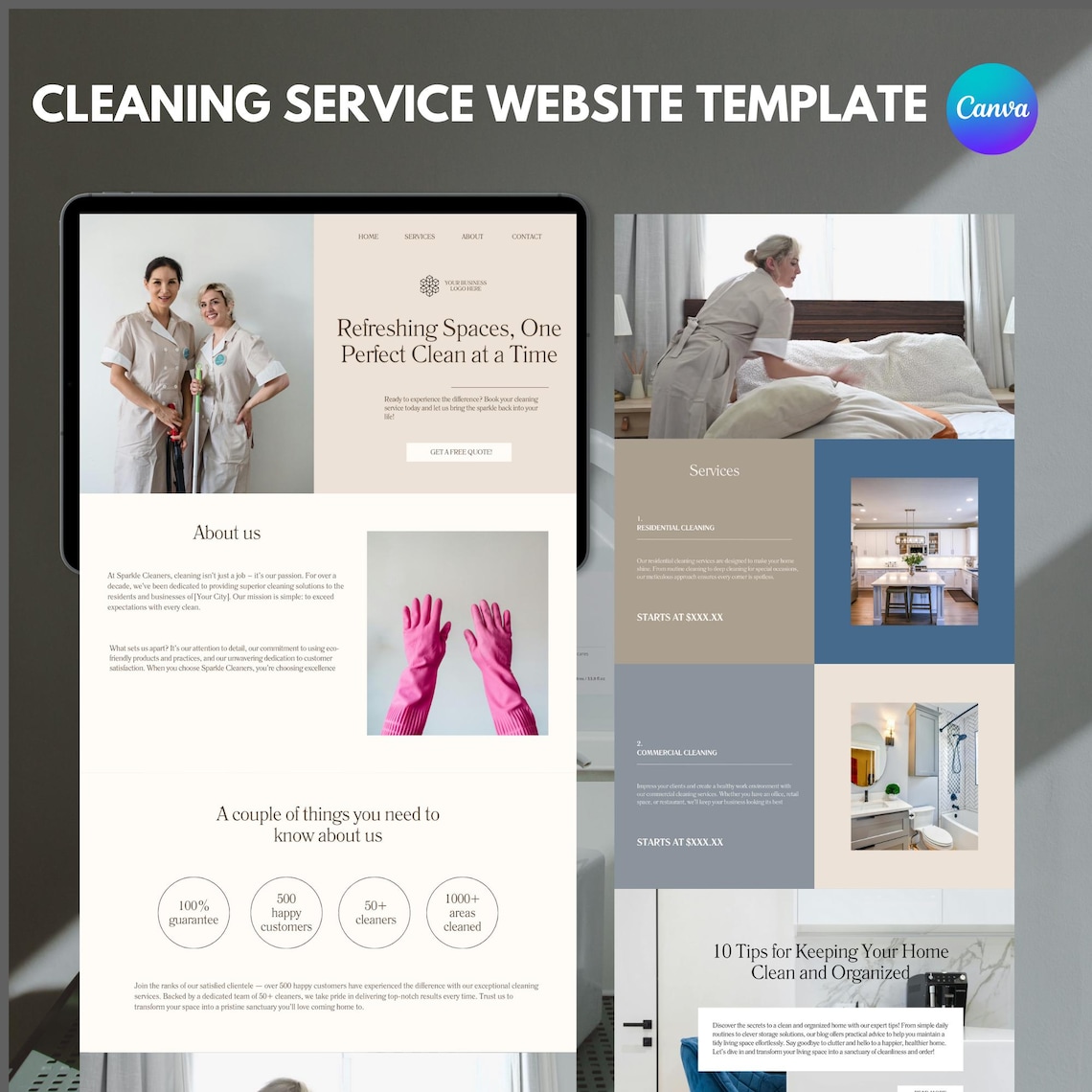Cleaning Website Template Editable Canva Website Design for Commercial ...