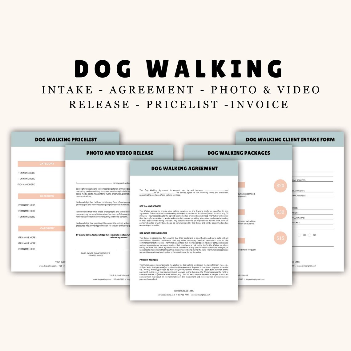 Dog Walking Service Agreement Contract Template, Editable & Printable ...