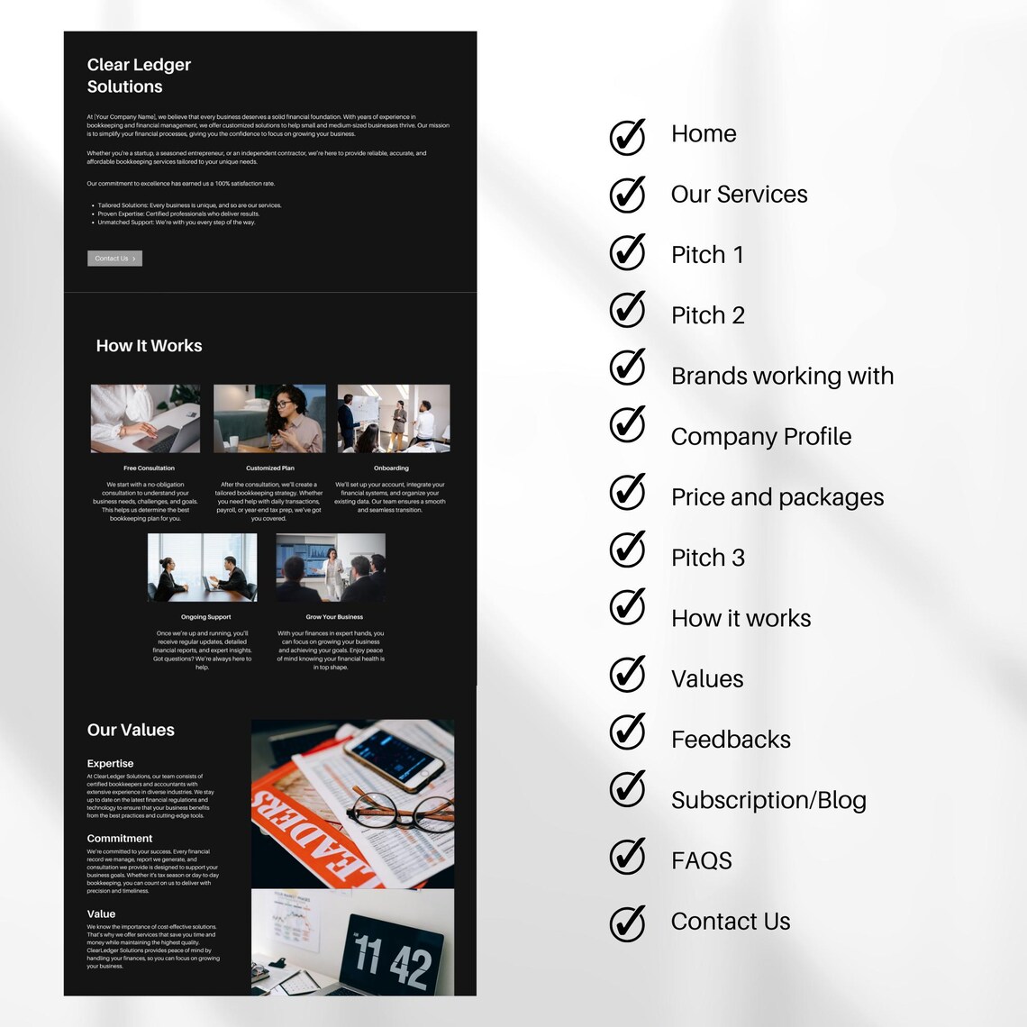 Bookkeeping Website Template Canva Website Template Accounting Landing ...