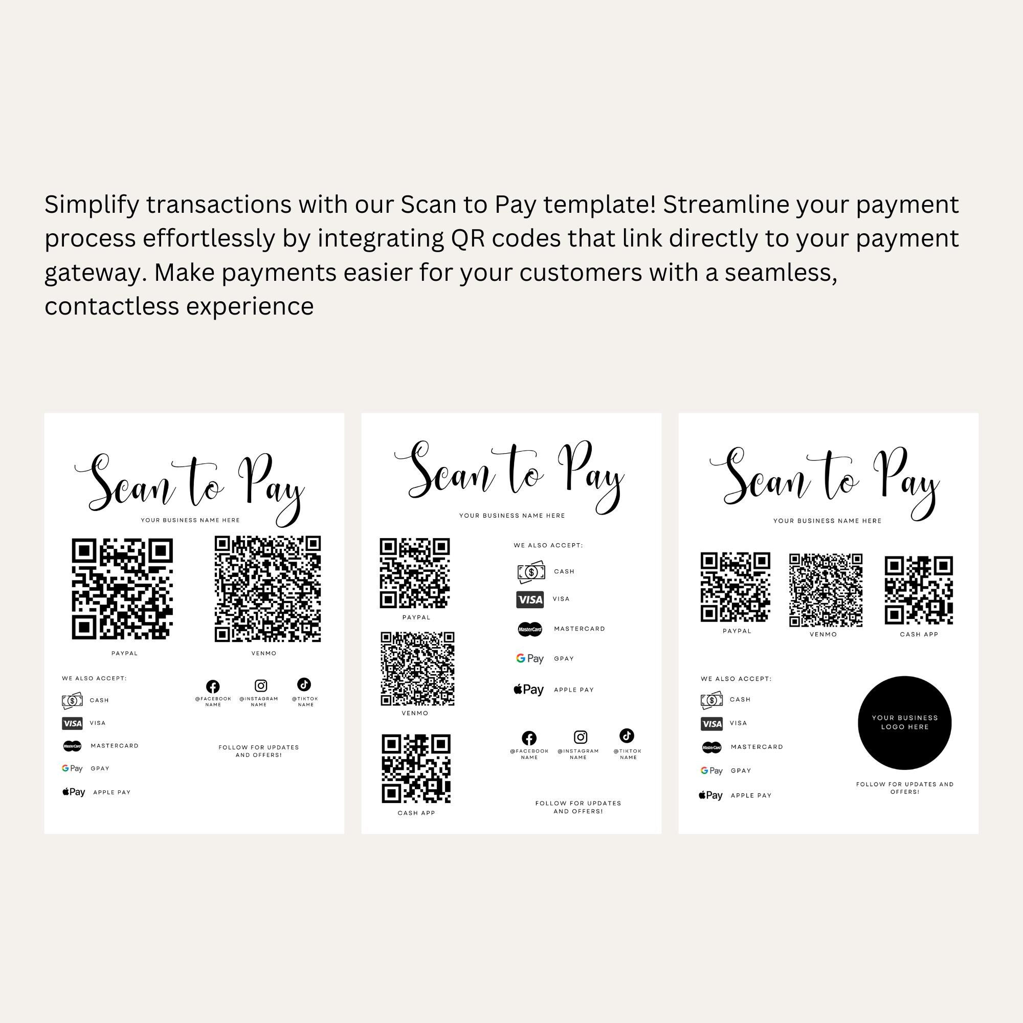 Payment Sign Template Bundle, Printable Scan to Pay, Qr Code Social ...