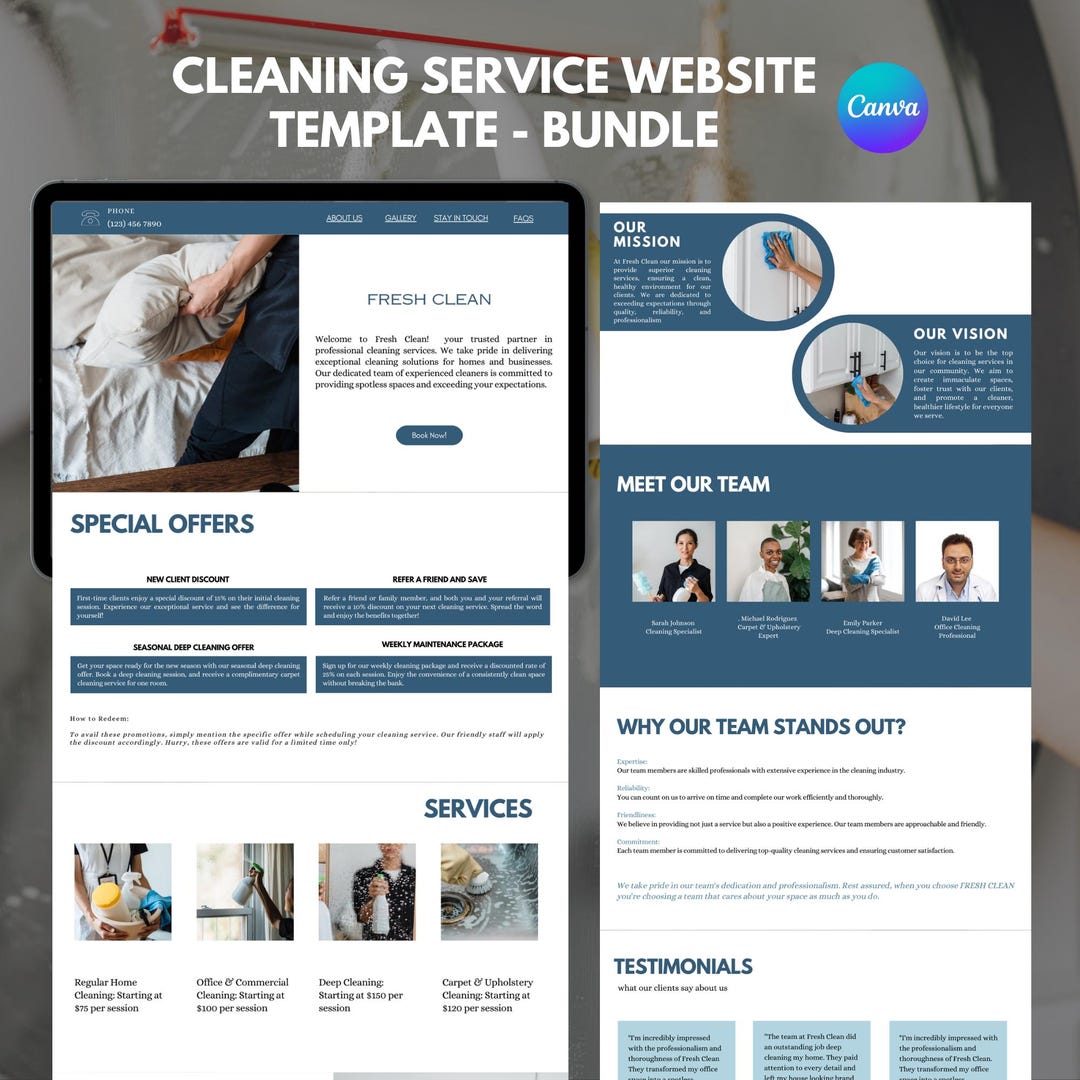 Cleaning Website Template Editable Canva Website Design for Commercial ...