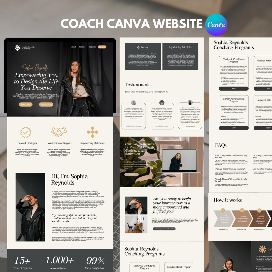 Life Coach Canva Website Template Coaching Template Therapist Web Site ...