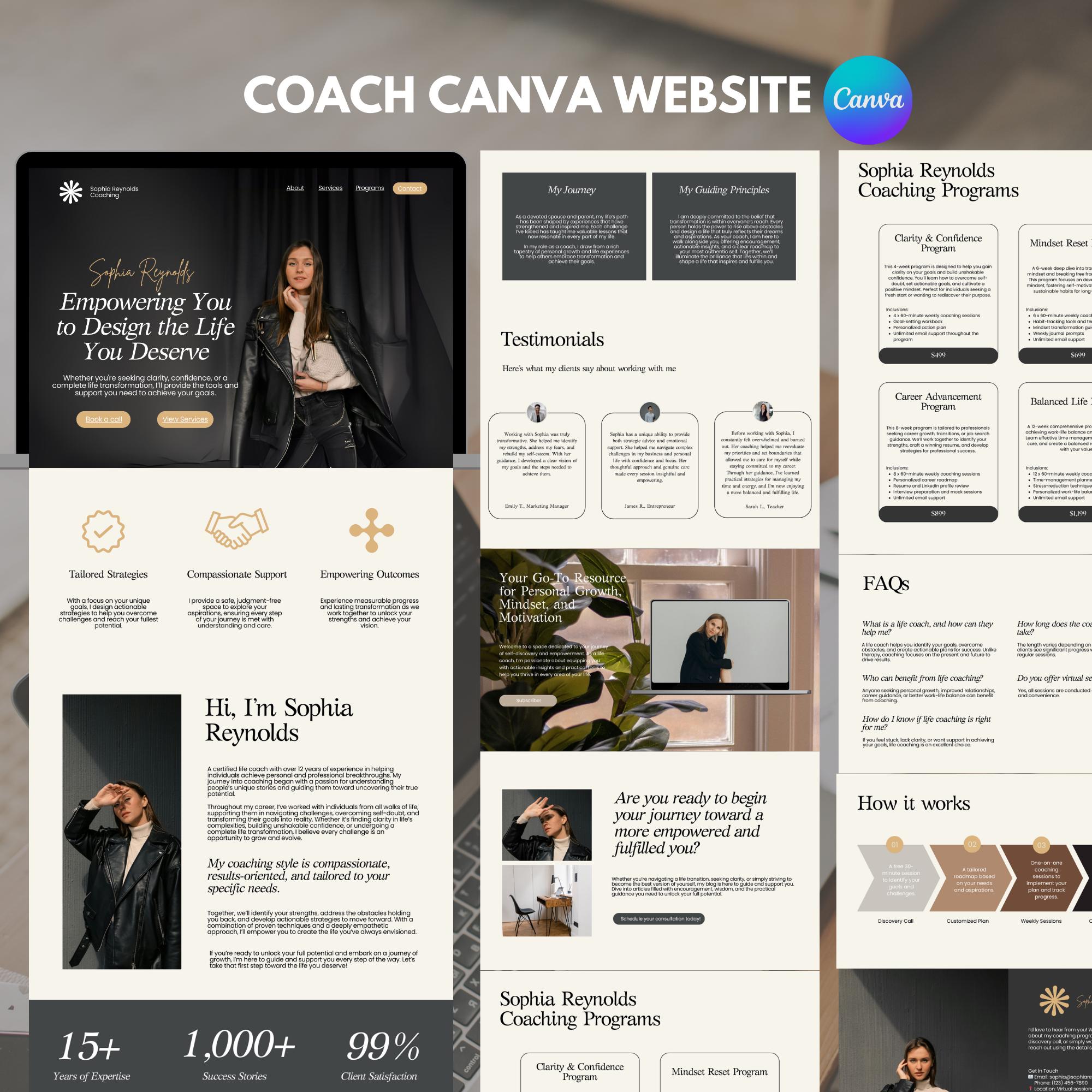 Life Coach Canva Website Template Coaching Template Therapist Web Site ...