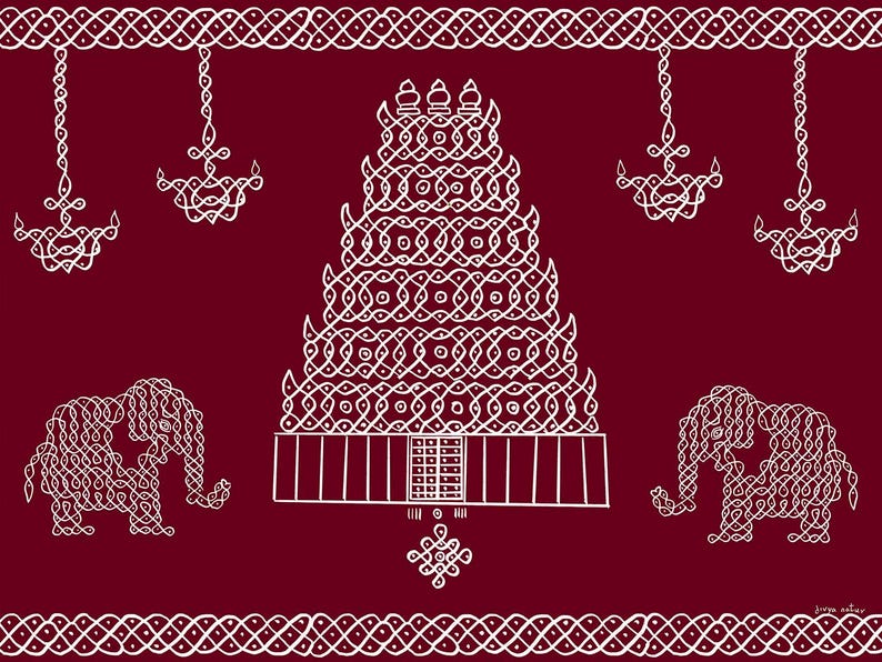 Rangoli Kolam Temple Art With Elephants , Digital Download, Indian ...