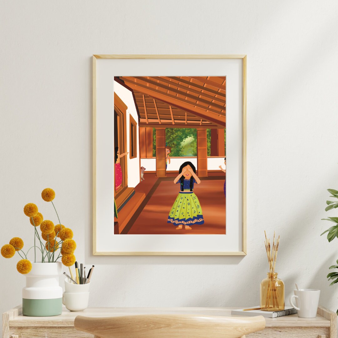 Indian Hide and Seek Art Print: Childhood Friends Game (digital ...