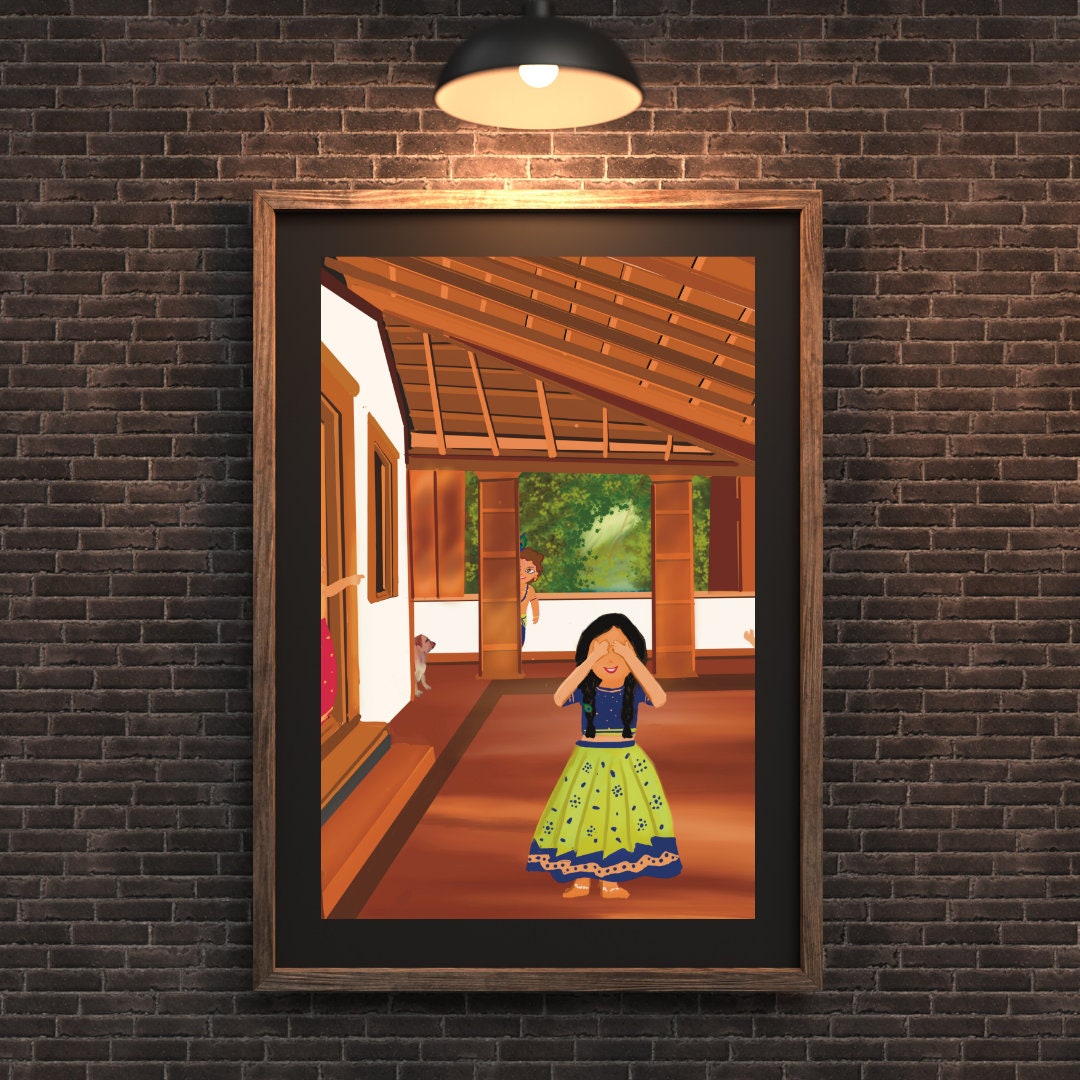 Indian Hide and Seek Art Print: Childhood Friends Game (digital ...