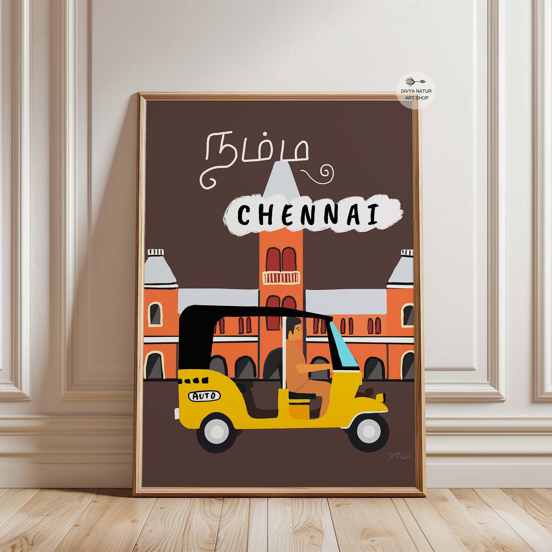 Chennai Auto Rickshaw Art Print, Indian Travel Poster (instant Download ...