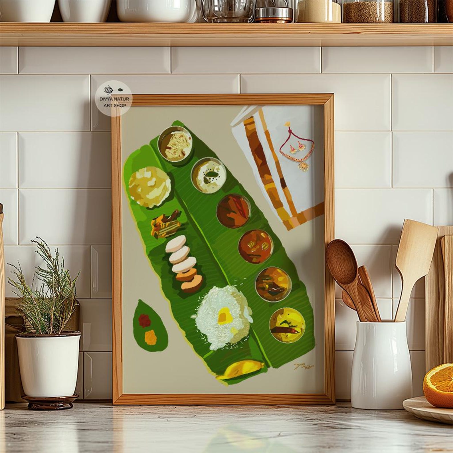 South Indian Food Art Print, Instant Download, Sadhya on Banana Leaf ...