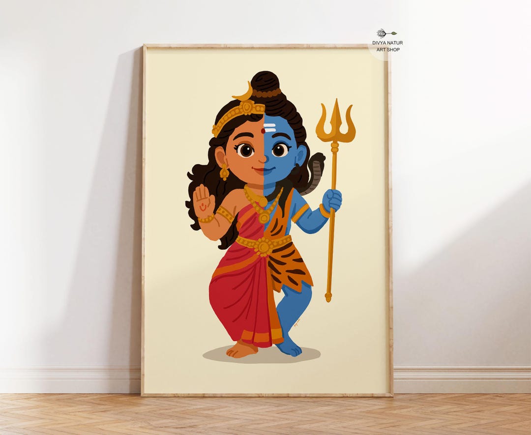 Ardhanarishvara Shiva Parvati Kids Art, Hindu Nursery Decor (digital ...