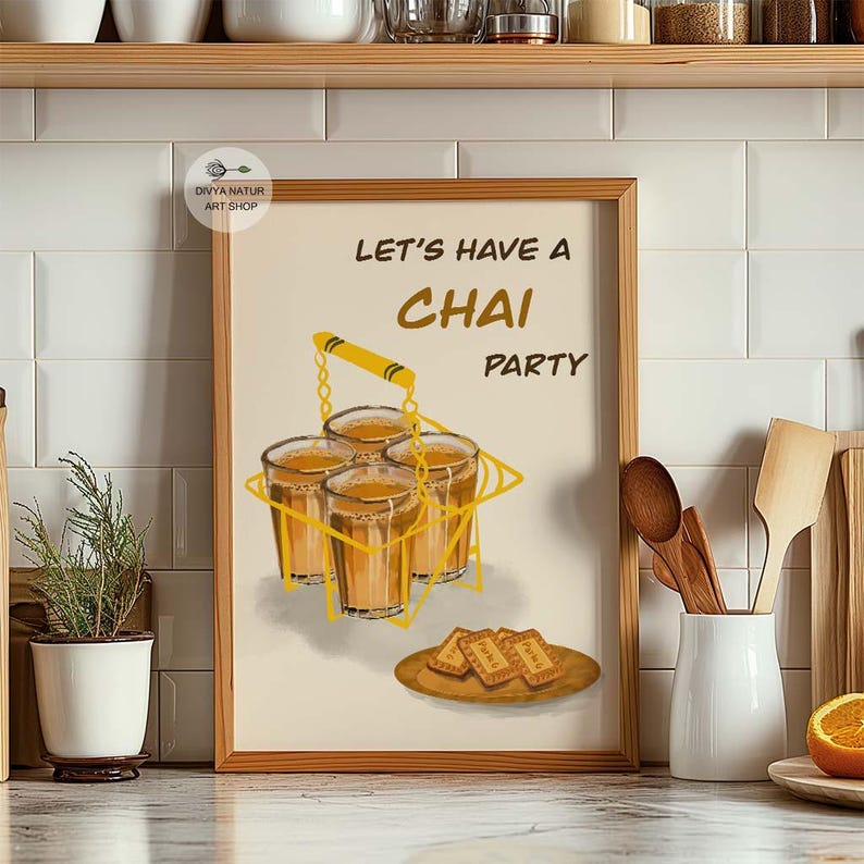 Indian Chai Painting Instant Download, Chai Party for 4, Lets Have Chai ...