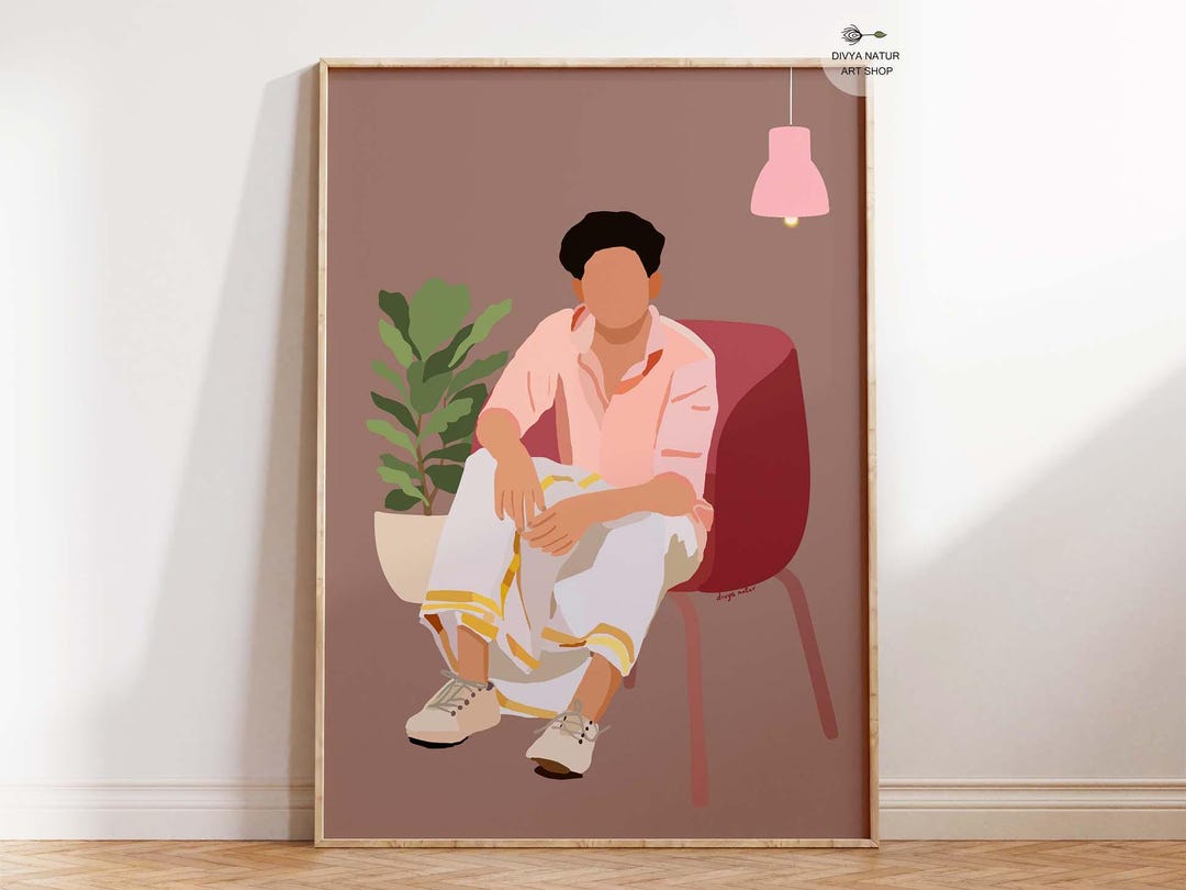 South Indian Man Art, Instant Download, Indian Man Digital Portrait ...