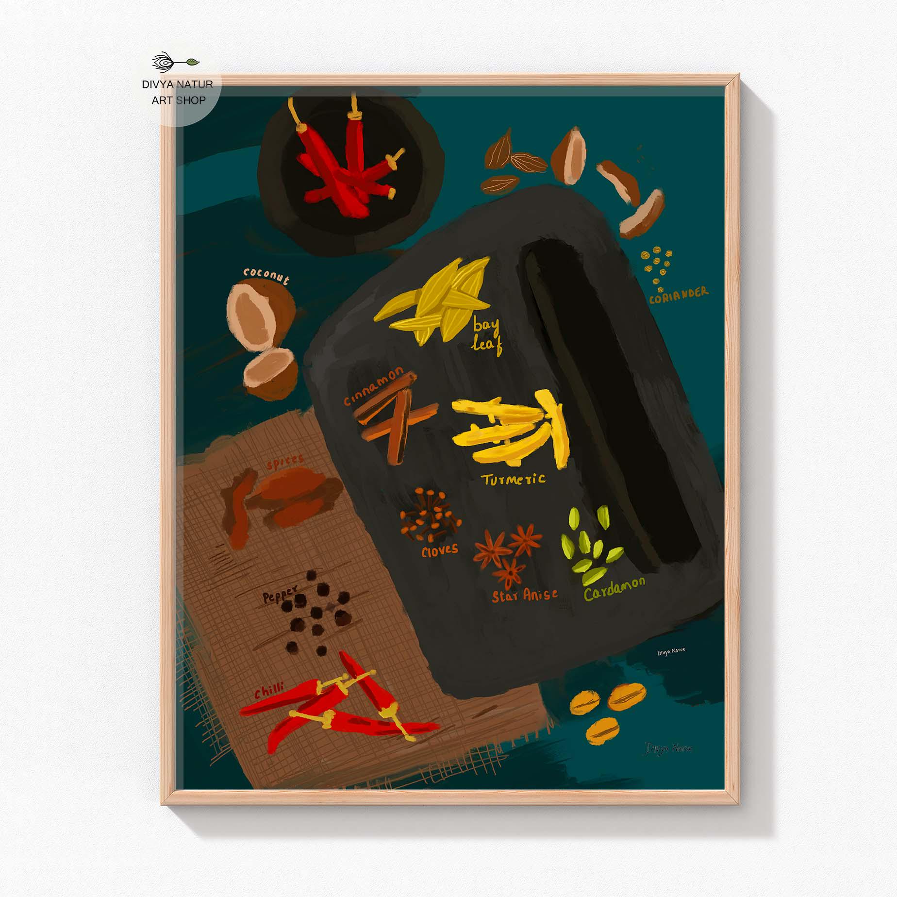 Indian Spices Art Print for Kitchen Walls, Instant Download, Spices of ...