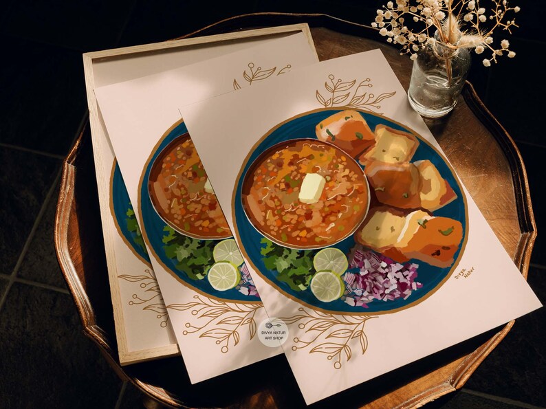Pav Bhaji Food Indian Art Print, Digital Download, Maharashtra Food ...