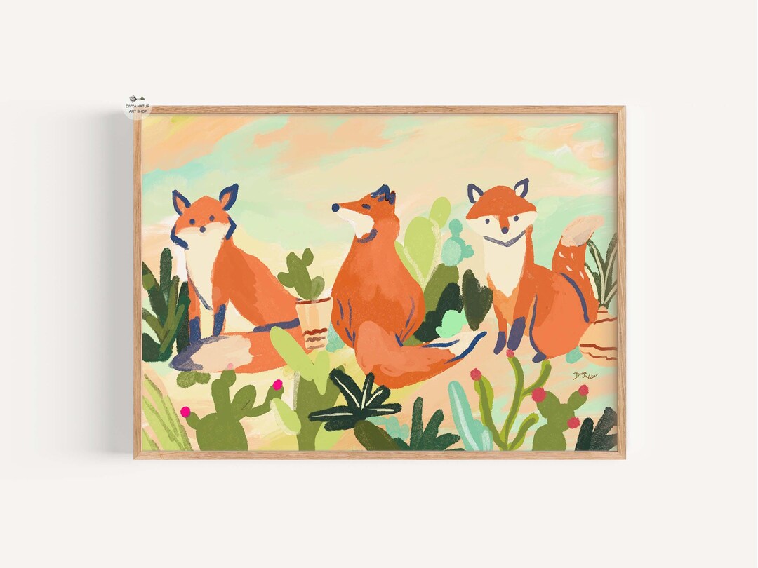 Colorful Fox Trio Art Print: Abstract Animal Painting - Etsy