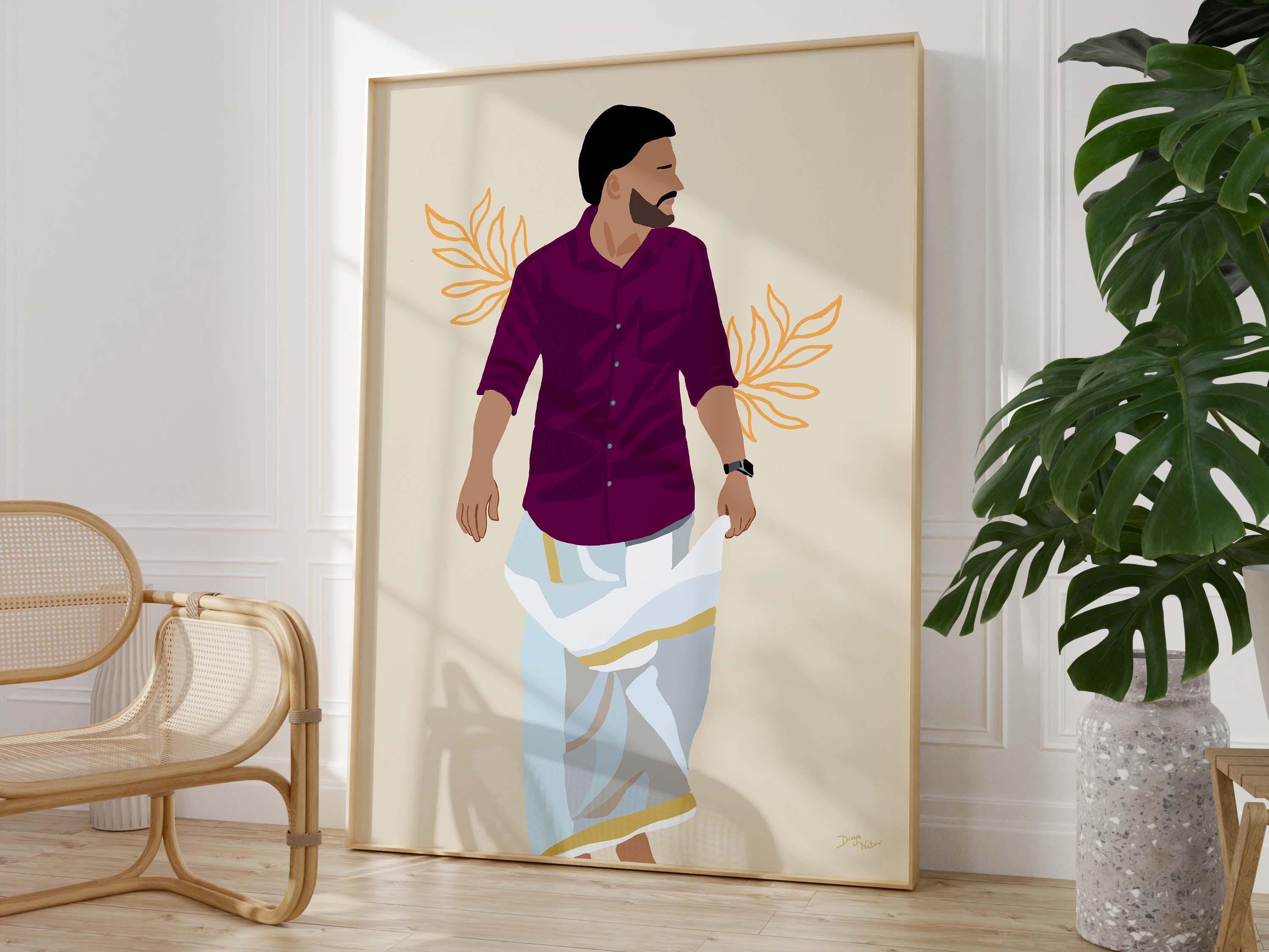 South Indian Man Art Print, Traditional Dhoti Outfit , Tamil or Kerala ...