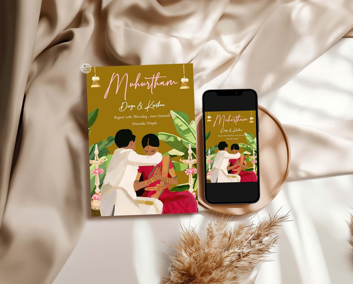 Custom Indian Muhurtham Wedding Invitation | South Indian Couple ...