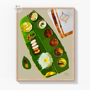 South Indian Food Art Print, Instant Download, Sadhya on Banana Leaf ...