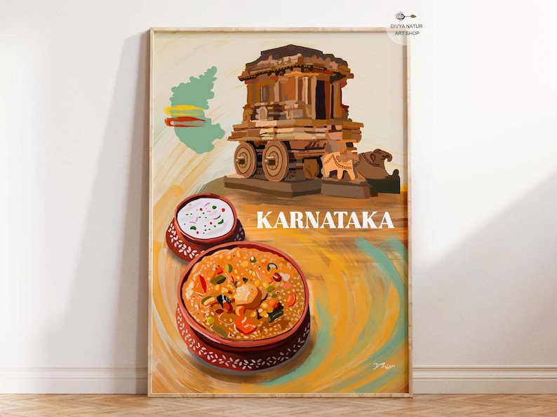 Karnataka Heritage Art Print, Hampi Chariot, Indian Food (instant ...