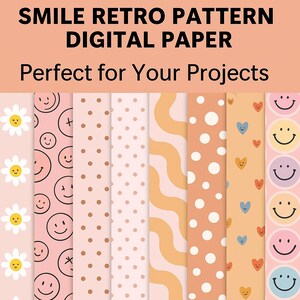 Retro Smile Pattern Digital Paper: Groovy Scrapbook Designs (12x12" JPG ...