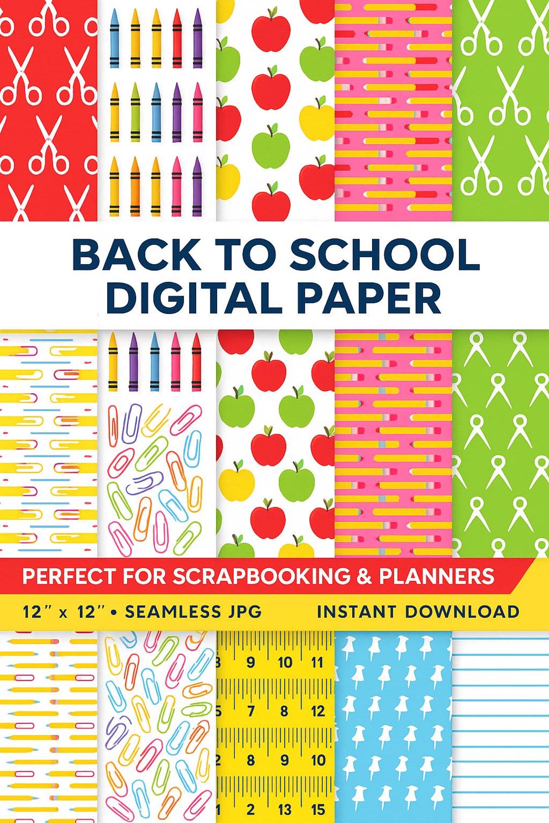Back to School Digital Paper Pack: 12x12 Seamless Patterns (instant ...