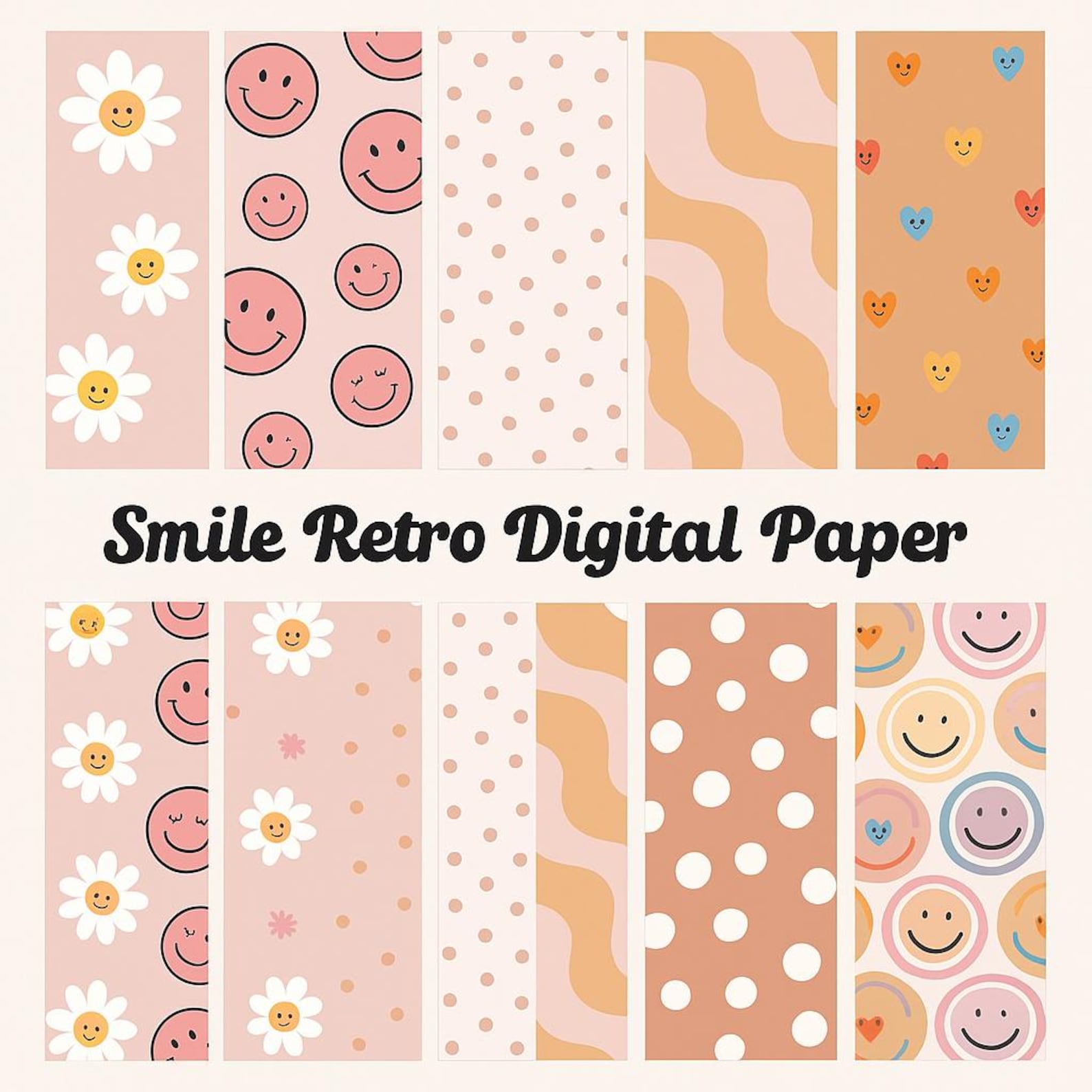 Retro Smile Pattern Digital Paper: Groovy Scrapbook Designs (12x12" JPG ...