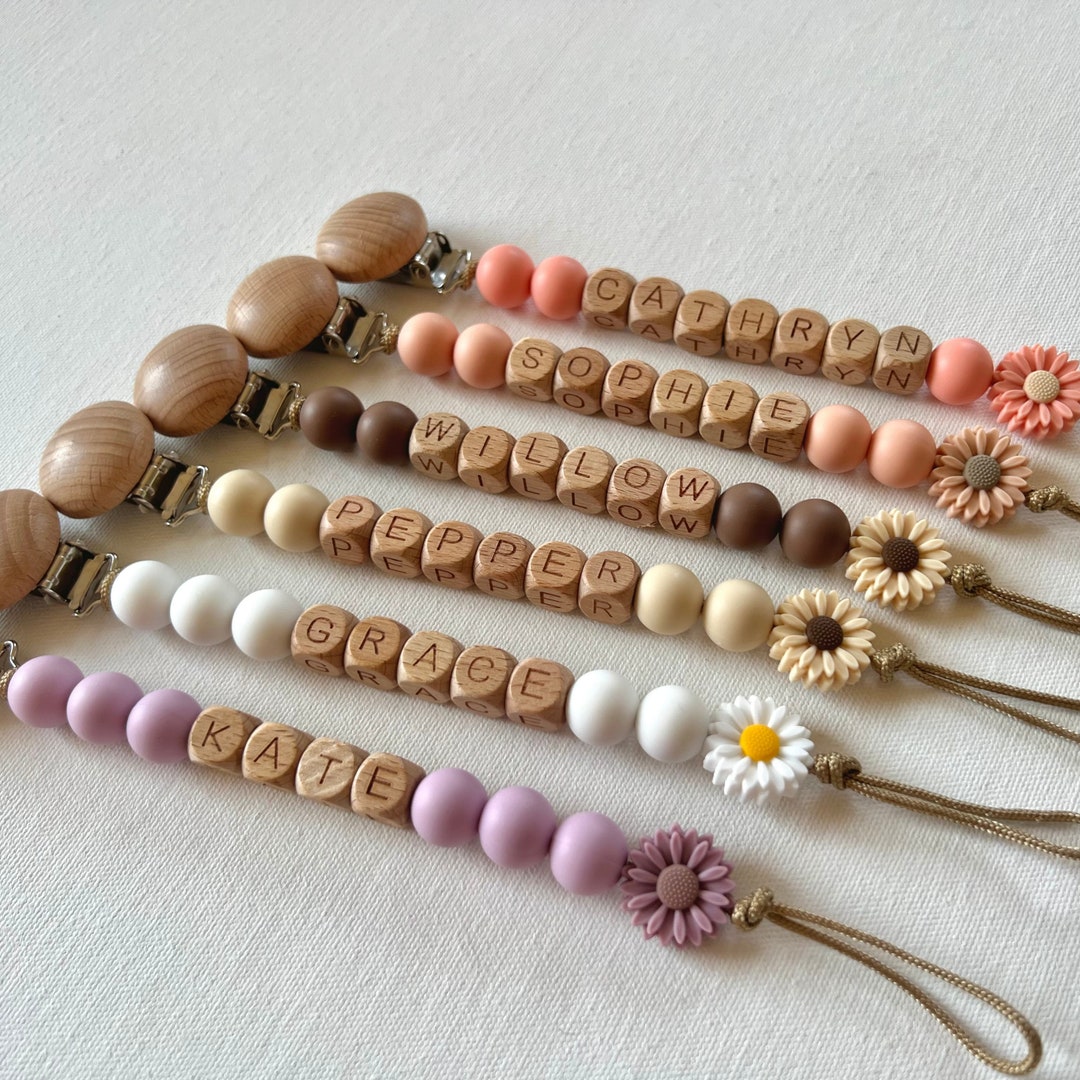 Custom Flower Pacifier Clip With Name | Custom Baby Pacifier Clip ...