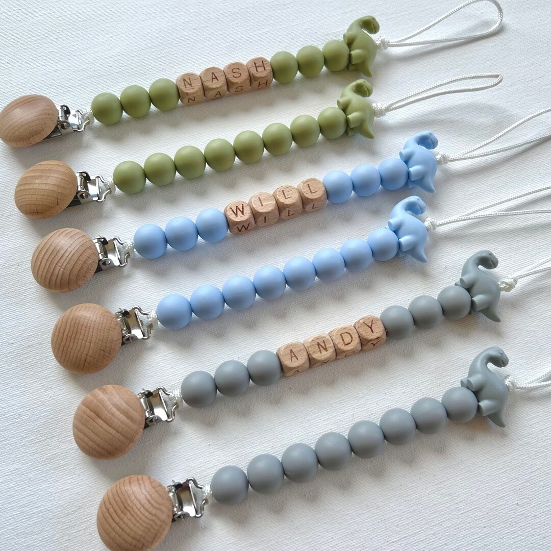 Custom Dinosaur Pacifier Clip With Name | Custom Baby Pacifier Clip ...
