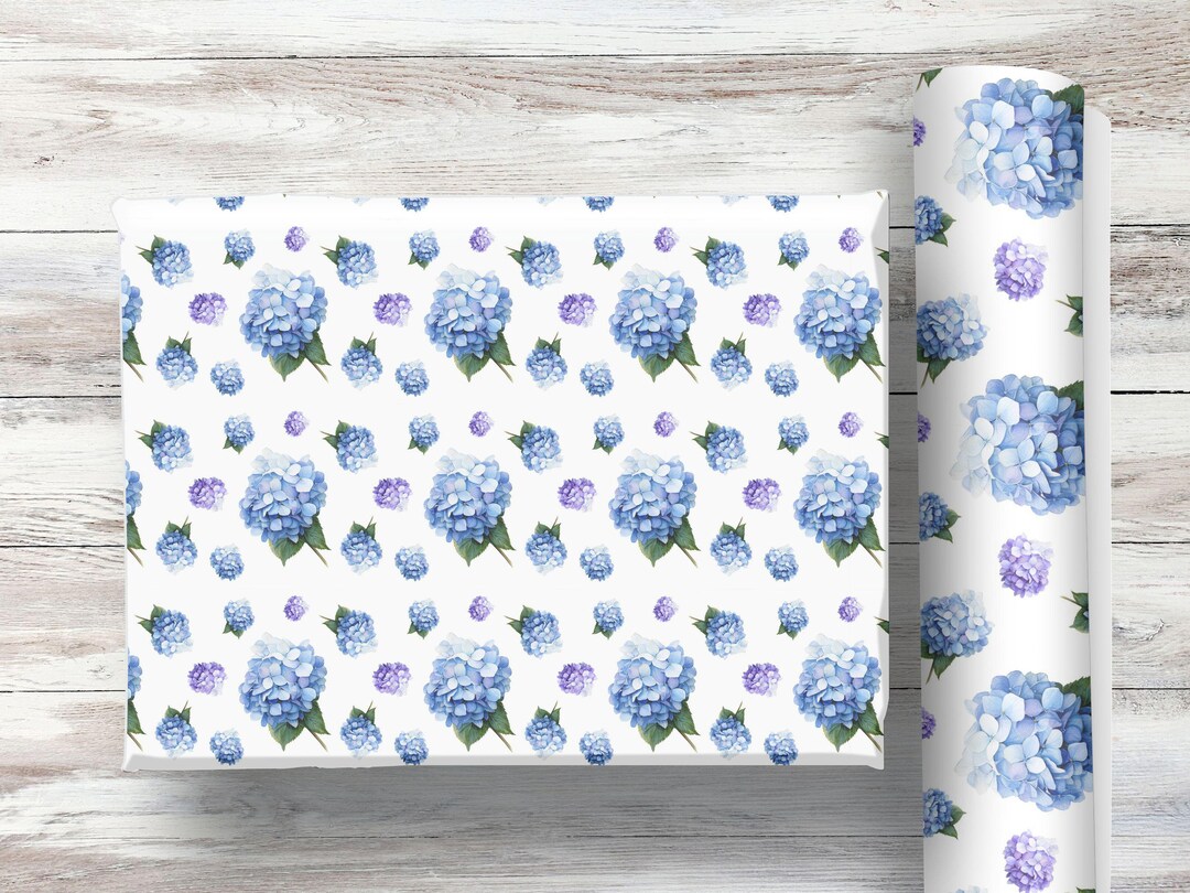 Blue and Purple Hydrangeas Gift Wrap, Floral Wrapping Sheets, Gift ...