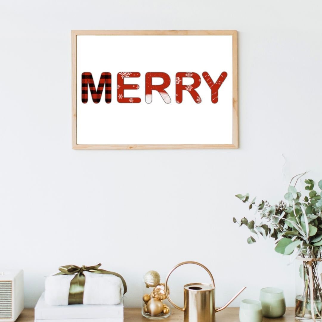 Merry Printable Downloadable Christmas Decor Poster Wall Art - Etsy